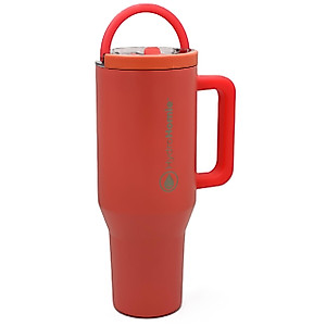 HYDRO HOMIE The Nomad 40oz Tumbler – Flip Straw Lid with Handle and Rubber Base, Travel Car Cup Holder Friendly and 100% Leak Resistant - Courageous Coral