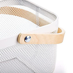 ZEAYEA Mesh Storage Basket with Handle, Garden Harvest Basket, Mesh Fruit Basket Bin for Gathering Vegetables, Multi-Functional Metal Wire Basket for Kitchen Garden Picnic Cabinet, White