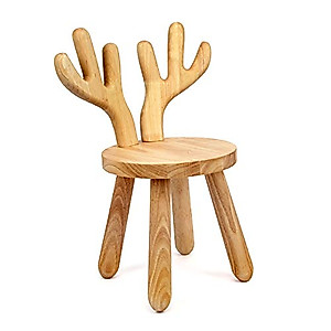 Wooden Kids Chair Set (Pack 2), Naturally Finished Solid Hardwood,Antlers Toddler Stool,Moose Chair,Handmade, for Playroom, Nursery, Preschool,Bedroom,Kindergarten,Reading,Playing,Boys Girls Age 2+