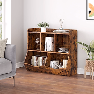 coucheta Kids Bookshelf and Toy Storage, Wooden Toy Storage Cabinet, Toy Storage Organizer with Bookcase Toddler Book Toy Shelf for Children Bedroom Playroom,Nursery, Hallway, School (Retro Brown)