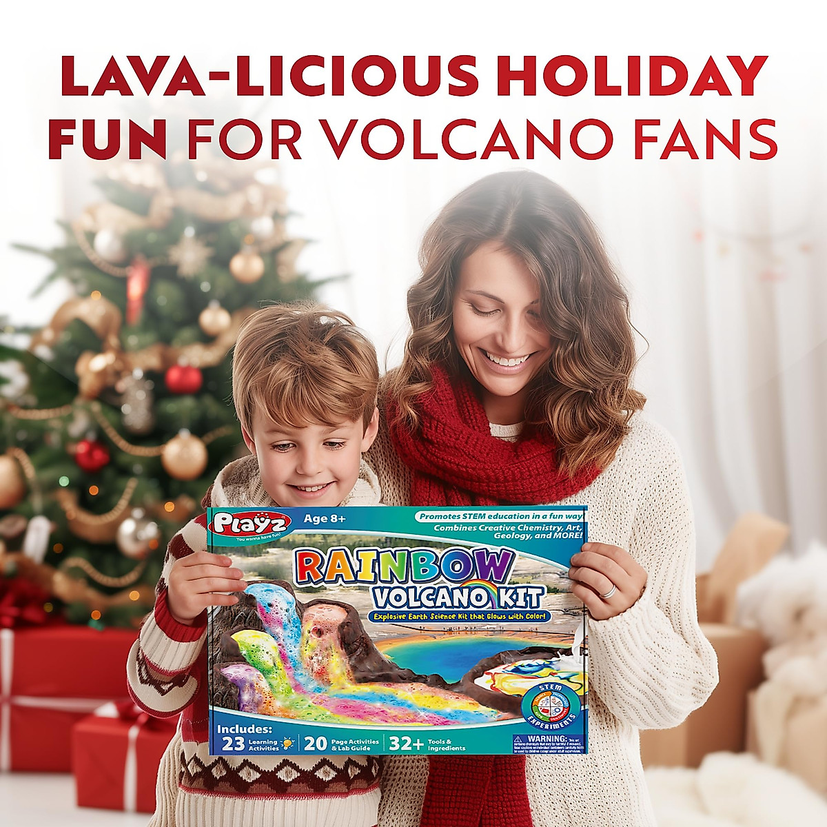 Playz Explosive Rainbow Volcano Kit for Kids with 23+ Science Chemistry Set Activities & Experiments, Glow in The Dark Learning & Education Toys, & Earth Science Kits for Kids Age 8-12, Boys, & Girls