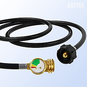 Gopper 12FT Propane Tank Extension Hose with Gauge-Leak Detector.Fit for Camping Stoves,Outdoor Heaters,Propane Fuel Generator.20-100 lb Propane Hose Extension.Keep Away from The Propane Tank