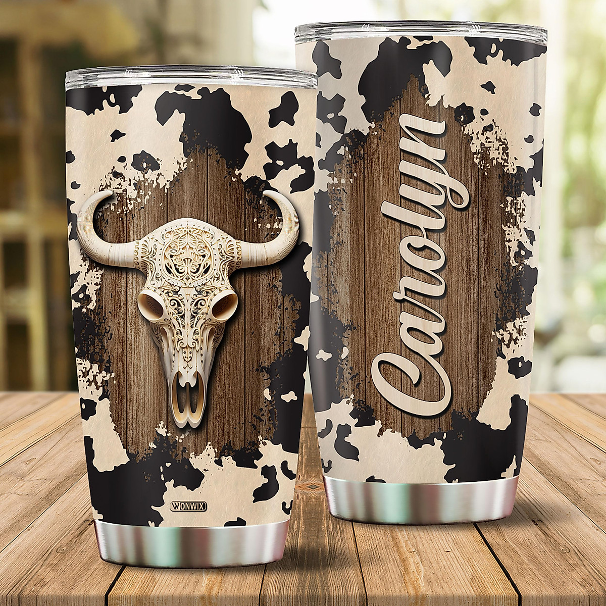 WONWIX Personalized Cow Tumbler Cowgirl 20oz with Lid Travel Cup Coffee Mug Water Bottle Insulated Stainless Steel Gift for Women Girl Daughter Sister Animal Lovers