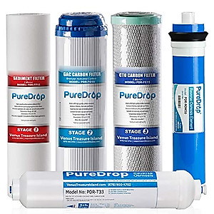PureDrop PDR-F5-50 Replacement Water Filter Pack, White