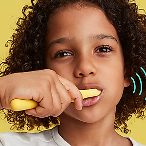 quip Kids Smart Electric Toothbrush - Sonic Toothbrush with Bluetooth® + Rewards App, Small Brush Head, Soft Bristles, Travel Cover/Mirror Mount, Timer, and Rubber Handle - All-Yellow
