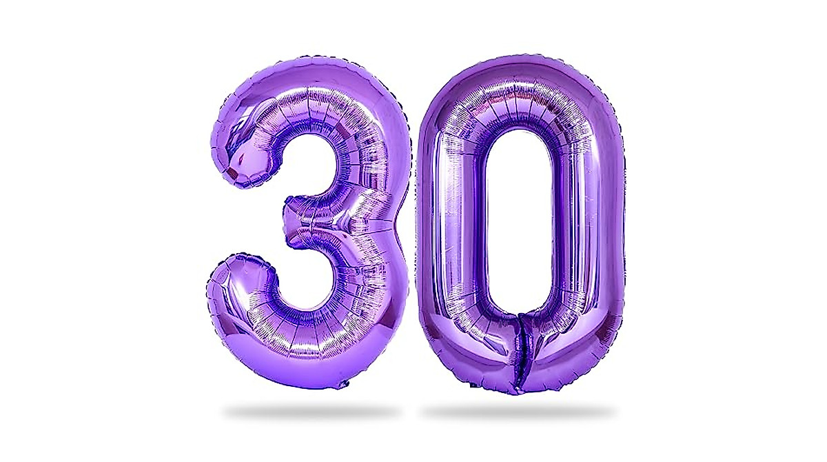 40 Inch Purple Number 30 Balloons for Birthdays & Anniversaries