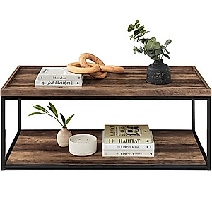 Best Choice Products 44in 2-Tier Rectangular Tray Top Coffee Table, Recessed Accent Furniture for Home w/Metal Frame, Shelf - Brown