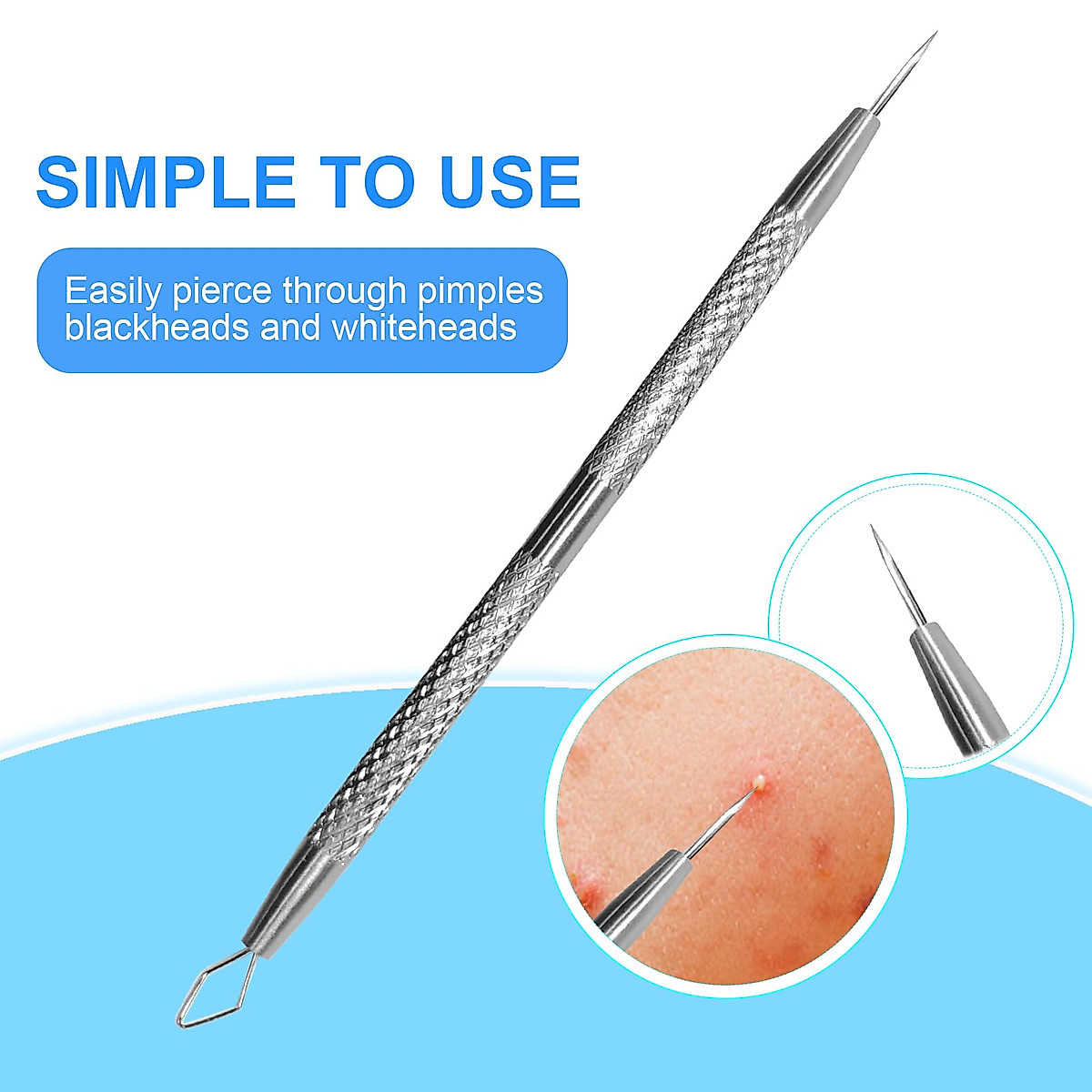 2-in-1 Facial Milia Removal and Whitehead Extractor & Lancet Circle Loop & Sharp Needle Pimple Popper Tool for Nose Face, Blemish Blackhead Extraction Pimple Acne (2pcs)