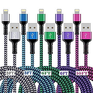 [3/6/10FT-5Pack] iPhone Charger Apple Certified Lighting Charge Cords Phone Power Data Cable Nylon Braided Fast Charging Wire for iPhone 13 12 Pro Max Mini 11 XR XS X 10 8 7 6s 6 Plus SE 2020, iPad