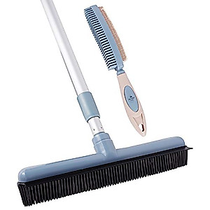 Pet Hair Removal Rubber Broom with Built in Window Shower Squeegee , 2 in 1 Floor Brush, Carpet Cleaner, 29 to 52 inch Adjustable Handle, Includes One Rubber Hair Brush by ELITRA HOME