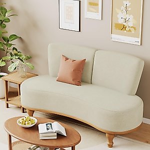 ALISH 49" Small Loveseat Sofa Settee Curved Sofa Couch Upholstered Dining Banquette Bench with Backrest and Wooden Legs for Dining Room Living Room Bedroom Funiture, Ivy
