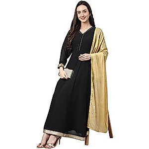 Janasya Indian Women's Black Georgette Solid Kurta with Dupatta(SET578-KR-DPT-A-L)
