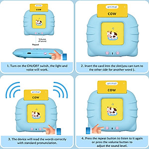 Talking Flash Cards Learning Toys for 2 3 4 5 Year Old Kids Toddler Flash Cards, Educational Toddlers Toys Reading Machine with 224 Words, Preschool Montessori Toys and Birthday Gift for Kids (Blue)