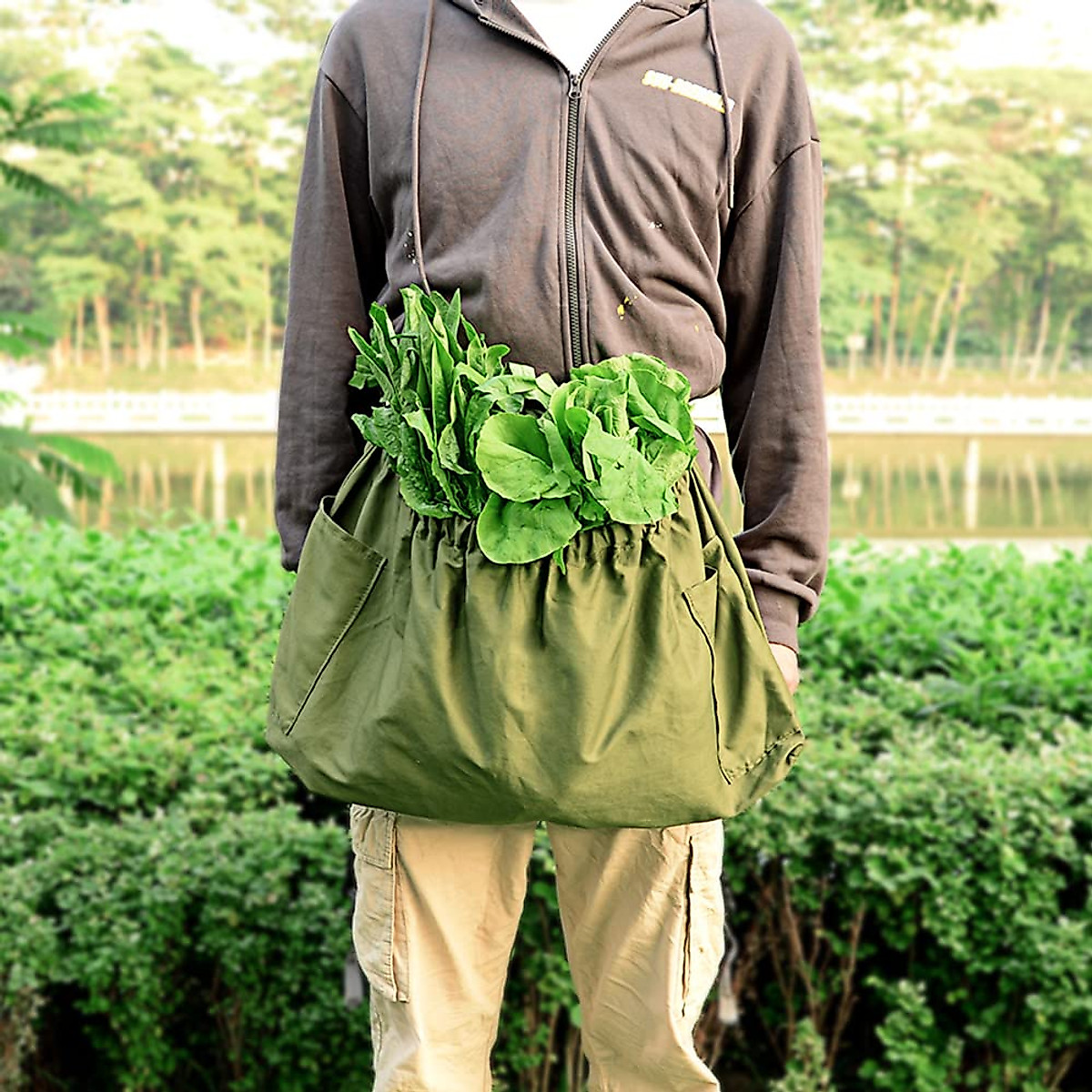 Harvesting Apron,Garden Harvest Apron,Perfect for Weeding,Vegetables,Fruits,Berry Picking,Gathering Eggs Herb,Canvas Harvest Apron Waist Belt for Gardeners Women Men with 2 Pockets Handsfree