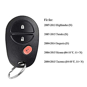 Car Key Fob Keyless Entry Remote Replacement GQ43VT20T 3-Btn for 2004-2016 Toyota Sienna,2005-2016 Toyota Tacoma,2007-2016 Toyota Tundra