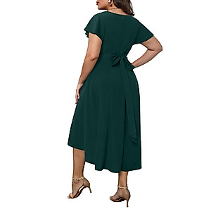 Plus Size Holiday Dress Women Emerald Dark Green High Low V Neck Long Flowy Elegant Dresses with Pockets