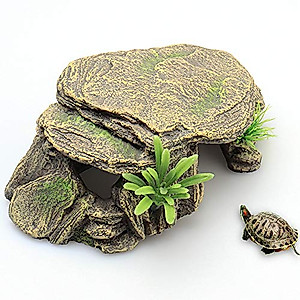 La La Pet® Reptile Hide Box Reptile Hideouts Resin Rock Gecko Hides and Caves Lizard Habitat Decor Small Animal Hideaway Basking Platform for Turtle Spiders Frog Amphibians