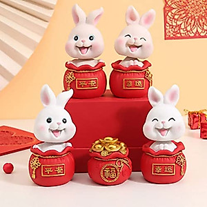 NOLITOY 3PCS 2023 Miniature Rabbit Figures, Chinese Year of The Rabbit Ornament, Resin Bunny Statue with Lucky Money Bag for Souvenir Gift DIY Micro Garden Landscape Bonsai