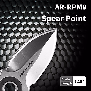 CJRB Knap Pocket Knife, Fixed Blade with Sheath, Pocket Knife with 1.18'' AR-RPM9 Powder Steel Blade, EDC knife with Carbon Fiber Handle for Men Women Outdoor Survival Camping (J1940)