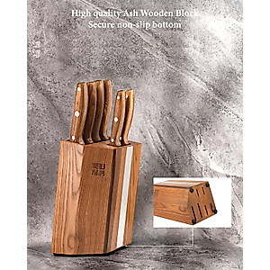 Knife Set, 7 Pieces Knife Block Set, EUNA Kitchen Knife Set with Wooden Handle, Japanese Stainless Steel Chef Knife Set Professional Cooking Knives, Silver
