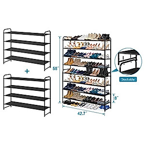 KIMBORA 4 Tier Long Shoe Rack for Closet Floor,Wide Shoe Shelf Storage Organizer Stackable Shoe Organizer for Closet, Bedroom 30-Pairs (Black)