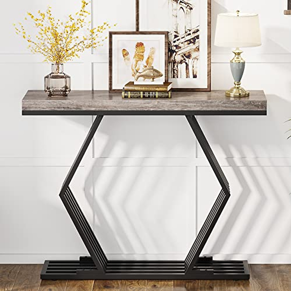 LITTLE TREE Modern Entryway Console Table,Black+Gold