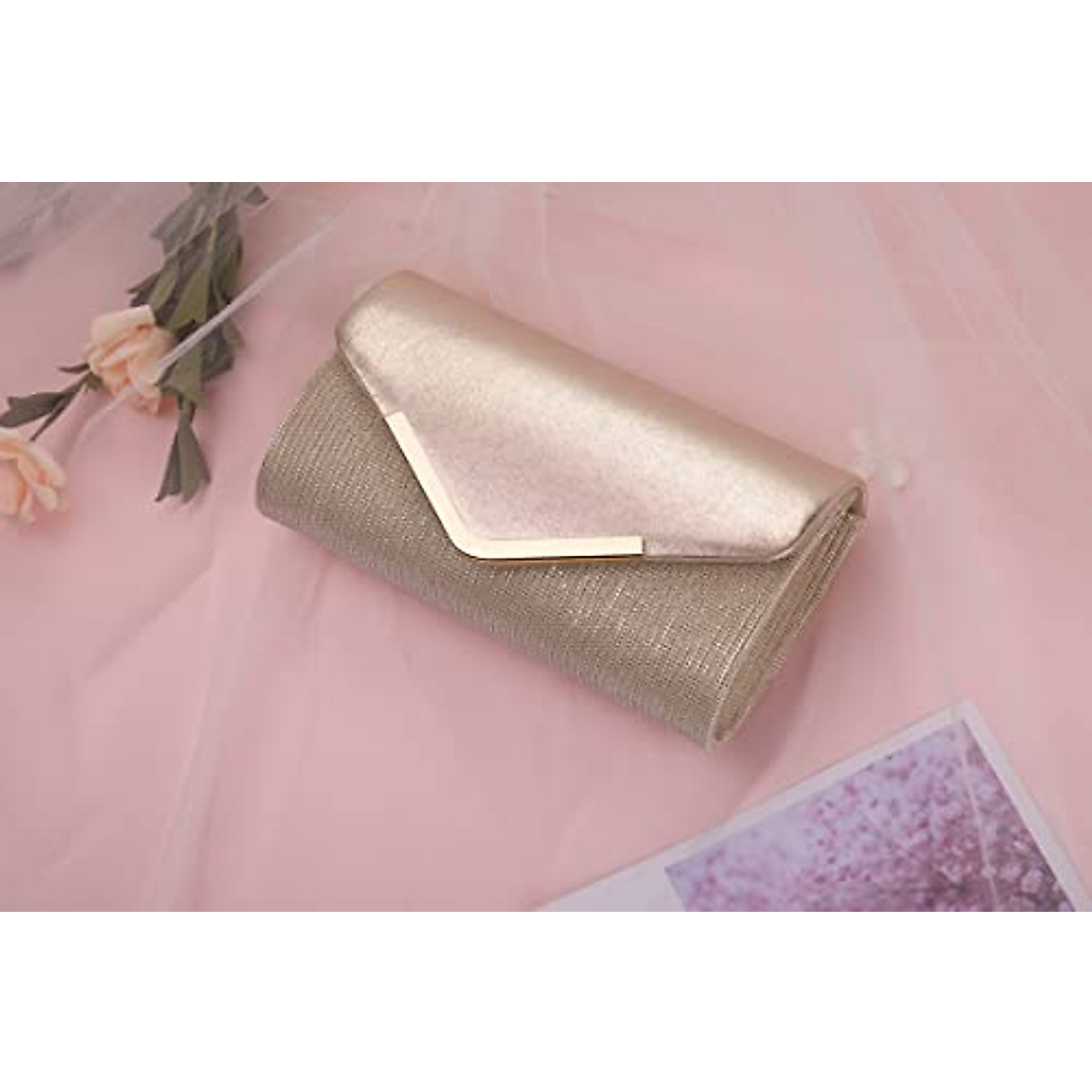 ERIJUNOR E728 Clutch Purse For Women Classic Evening Envelope Bags Shining Party Bridal Prom Crossbody Handbag Champagne