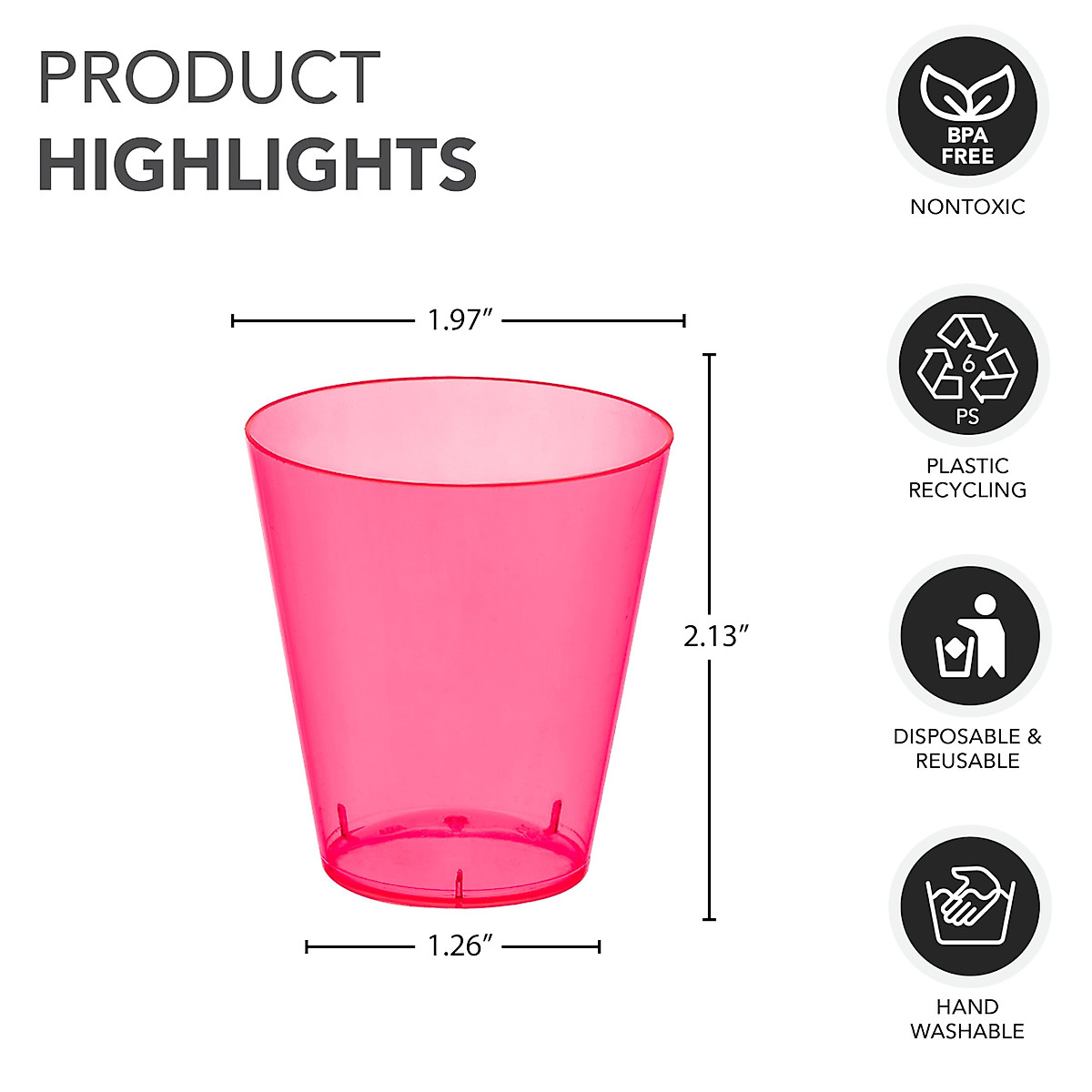 Party Essentials Hard Plastic 2-Ounce Shot Glasses, Neon Pink, 60 Count