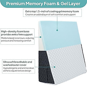 Maeytau Bed Wedge Pillow for Sleeping, 10 inch Triangle Pillow with Memory Foam Top, Elevated Support Incline Wedge Pillow with Removable Washable Cover