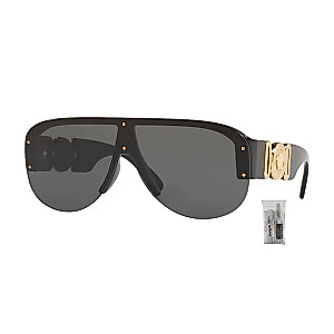 Versace VE4391 GB1/87 48MM Black/Dark Grey Shield Sunglasses for Men + BUNDLE With Designer iWear Eyewear Kit