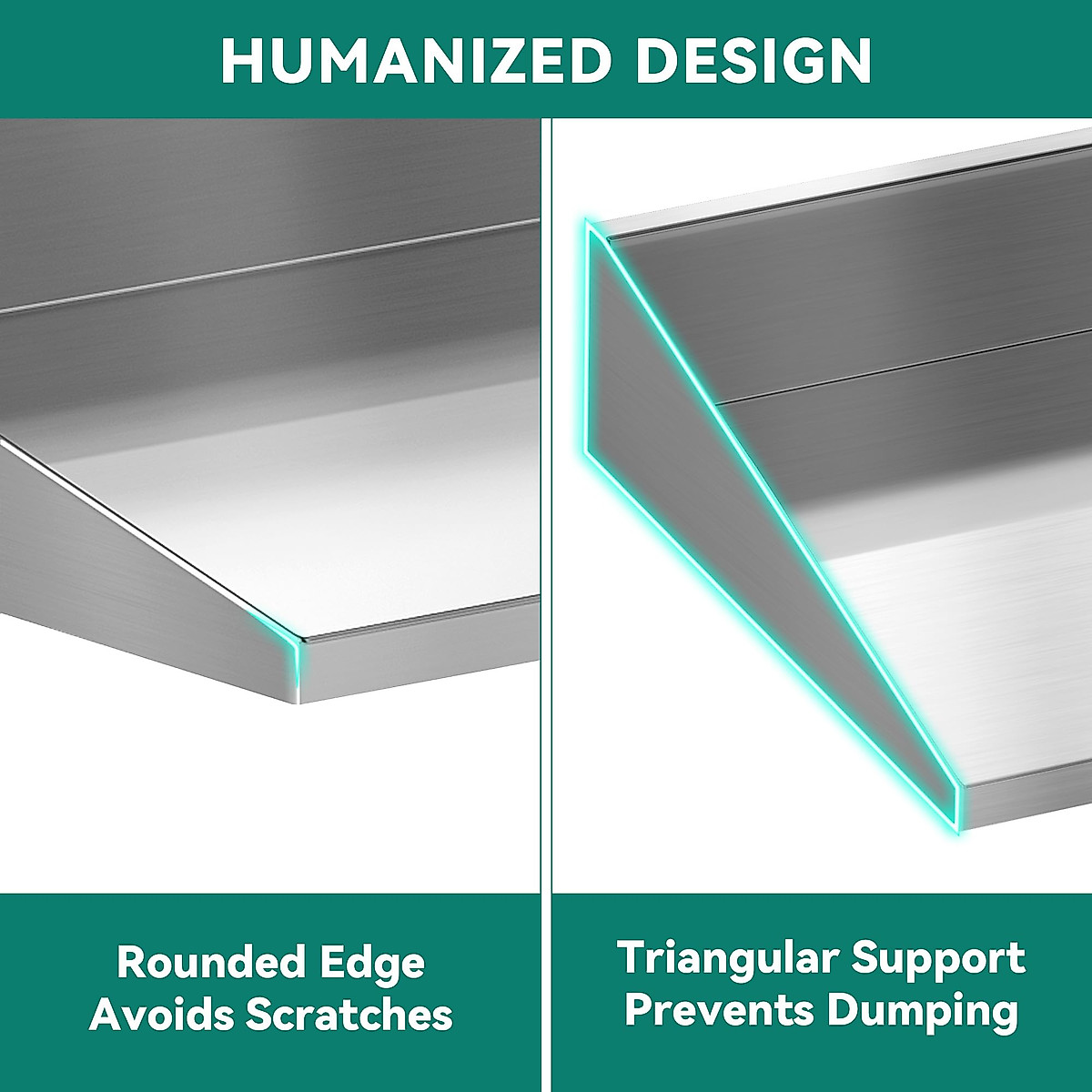 YITAHOME Stainless Steel Shelf 12 x 36 Inches, Wall Mount Metal Floating Shelves with Transparent Silicone Mat, NSF Commercial Kitchen Shelving Rack for Storage, Restaurant, Home, Hotel, Garage