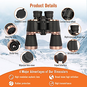 20x50 Binoculars for Adults, Binoculars HD High Powered Professional Binoculars for Bird Watching Travel Stargazing Concerts Outdoor Sports-BAK4 Prism FMC Lens,Waterproof, Fogproof with Phone Adapter