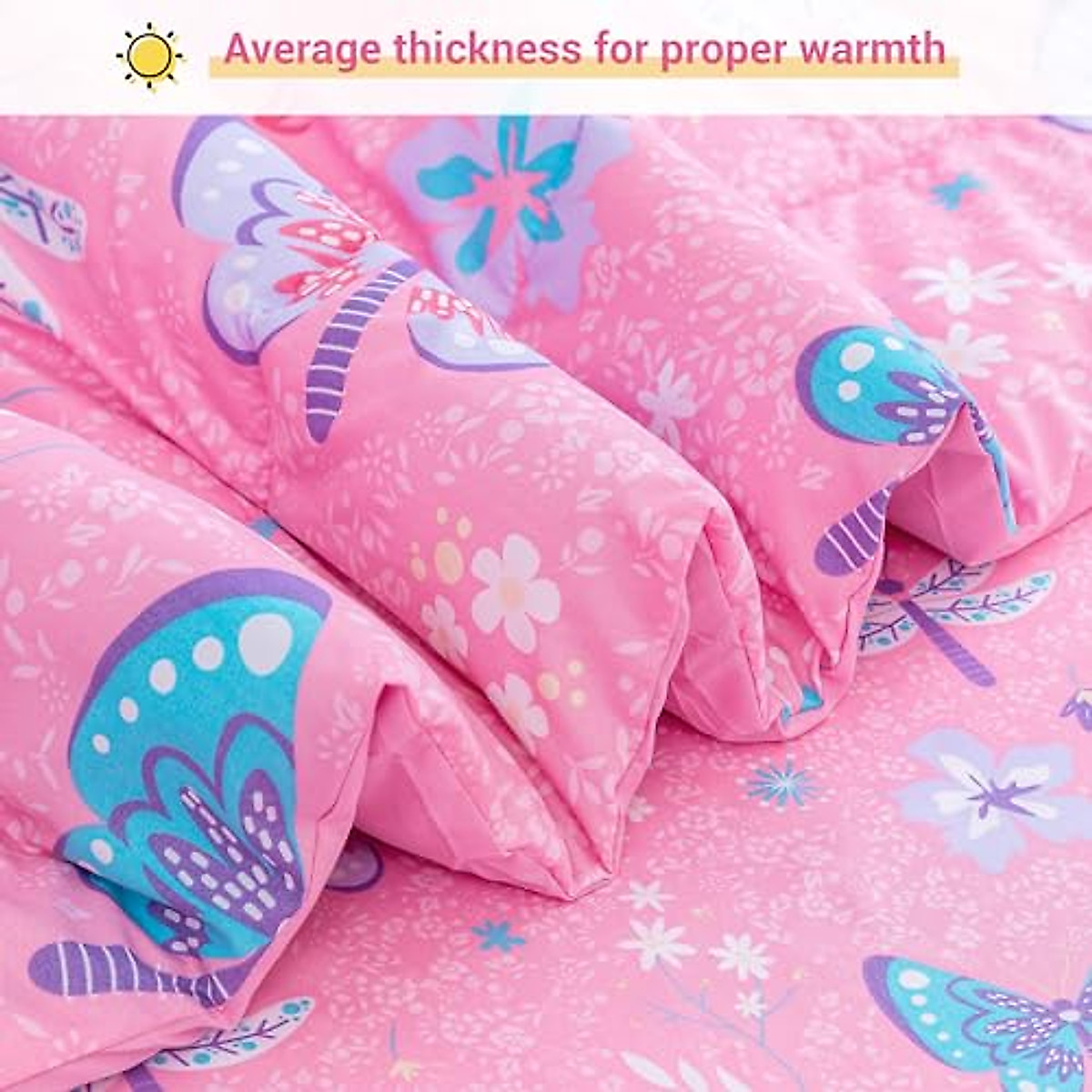 Viviland Full Butterfly Comforter Set for Girls, Kids Pink Brushed Microfiber Full Bedding Set, 7 Pieces Floral Bed in A Bag, Girls Comforters with Sheet Set, Shams, Machine Washable
