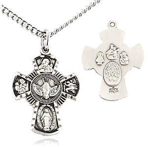 Heartland Store Women's Sterling Silver 4 Way Pendant with Large Center Dove + 18 Inch Rhodium Plated Chain