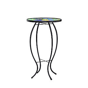 Evergreen Garden Outdoor-Safe Round Peacock Glass Metal Side Table - 12" L x 12" W x 22" H Indoor Outdoor Side Tables for Your Patio, Lawn, Garden or Home Décor
