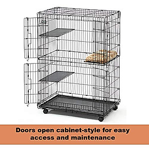MidWest Homes for Pets Cat Playpen / Cat Cage Includes 3 Adjustable Resting Platforms, Removable Leak-Proof Pan, Easy 2-Door Top / Bottom Access & 4-locking Wheel Casters, 36"L x 23.5"W x 50.5"H