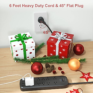 High Joules Power Strip Surge Protector (2x4000J), TROND 6 ft Extension Cord Black Safe Power Strip with Dual Surge Protection 10 Outlets 4 USB Charger, Flat Plug Power Strip for Christmas Lights
