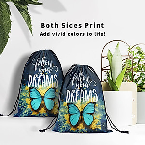 Follow Your Dreams Grip Bag - Blue Butterfly Gymnastics Grips Bag Watercolor Turquoise Yellow Drawstring Storage Bags Pouch Shoe Bags Adjustable Polyester Towel Bag