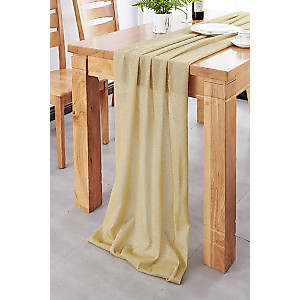 DELOVO Gold Table Runner Glitter Gauze 27X120 inches Long Table Linen for Wedding Party Banquets Bridal Home Table Arches Cake Table Decoration