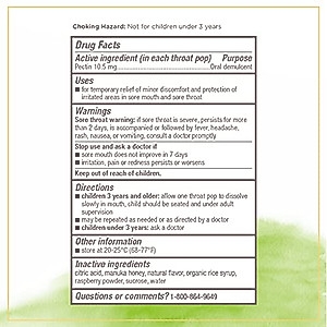 Burt's Bees Kids Throat Soothing Pops with Natural Manuka Honey, Cherry Flavor, 15 Count