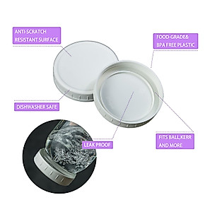 Jumterlee 9 Pack White Regular Mouth Mason Jar Lids with Silicone Rings, Plastic Mason Jar Lids,Plastic Canning Lids, Fit Ball,Kerr and More (White)