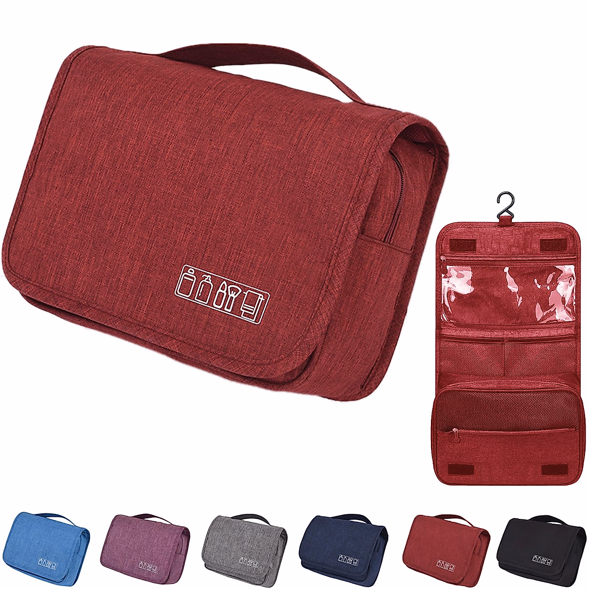 YUNZSXJY Hanging Toiletry Bag Large Capacity Hanging Toiletry Bag for Women and Men Waterproof Travel Cosmetic Bag with Sturdy Hook (Red)