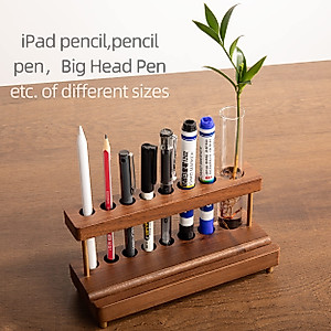 alisimple Walnut Wooden Pencil Pen Holder Stand tablet Cell Phone Stand Holder Glass Plant Propagation Station Test Tube Flower Vase for Desk Decor