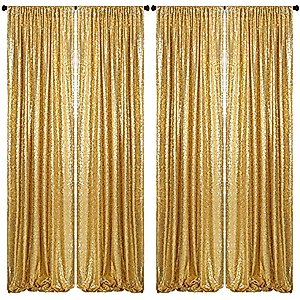 Blxsif Gold Sequin Backdrop Curtains - 4 Panels 2.5x8FT Glitter Gold Photo Backdrop Party Wedding Baby Shower Curtain Sparkle Photography Background