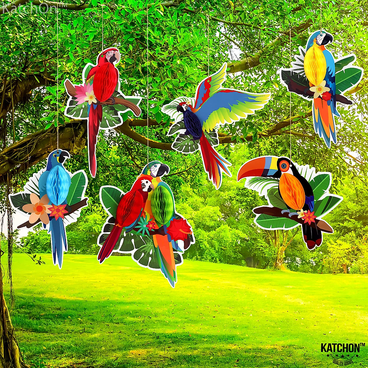 KatchOn, Tropical Birds Honeycomb Cutouts - Big, Pack of 6 | Luau Party Decorations | Tropical Party Decorations, Hawaiian Party Decorations, Rainforest Decorations | Jungle Decorations, Tiki Party