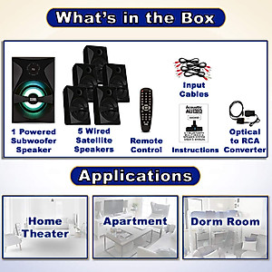 Acoustic Audio Bluetooth 5.1 Speaker System with Sub Light FM and Optical Input Home Theater 6 Speaker Set