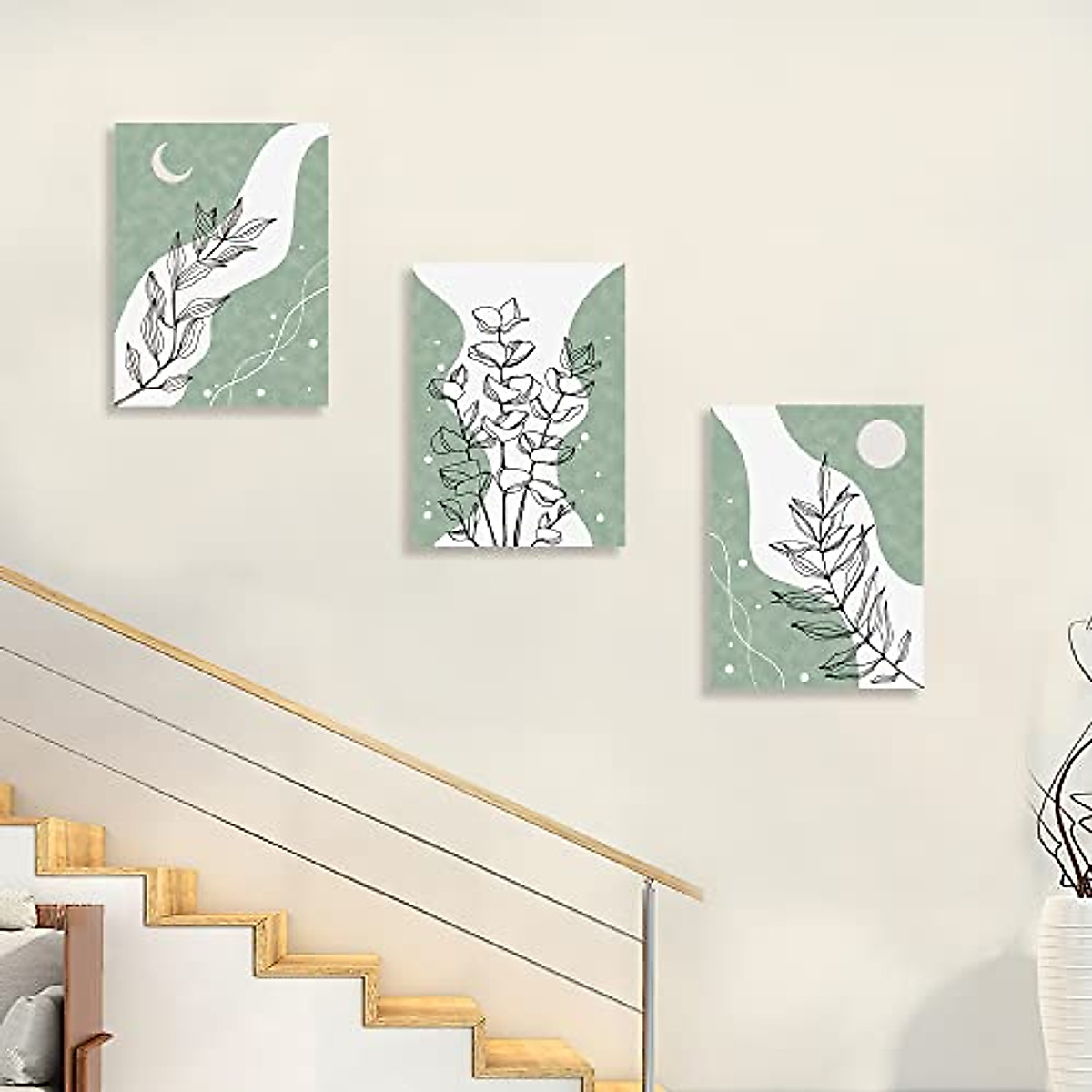 Bohemia Wall Art Set of 3, Framed Canvas Boho Wall Decor, Mid Century Modern Wall Decor for Living Room, Bedroom, Bathroom, Office 12"x16"x3