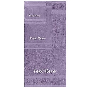 Personalized Towels Set - 3 Pack Super Soft & Absorbent Turkish Cotton Towels for Bathroom, Spa, Gym, Pool and Hotels - Includes 1 Bath Towel, 1 Hand Towel, 1 Washcloth - Lavender Towel Set