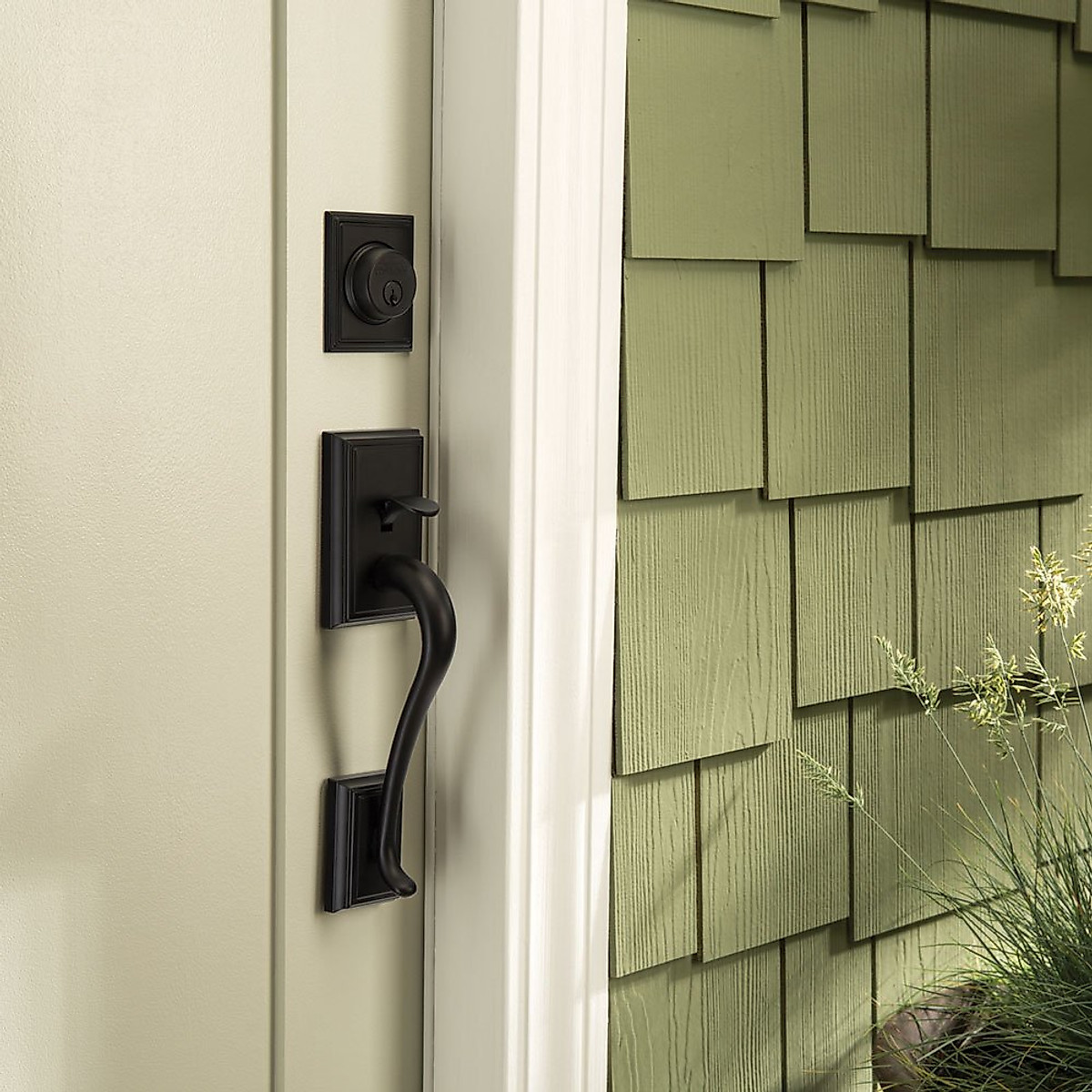 SCHLAGE Lock Company Addison Single Cylinder Handleset and Plymouth Knob, Antique Brass (F60 ADD 609 PLY)