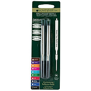Monteverde Soft Roll Ballpoint Refill for Lamy Ballpoint Pens, Black, 2 Pack (L132BK)